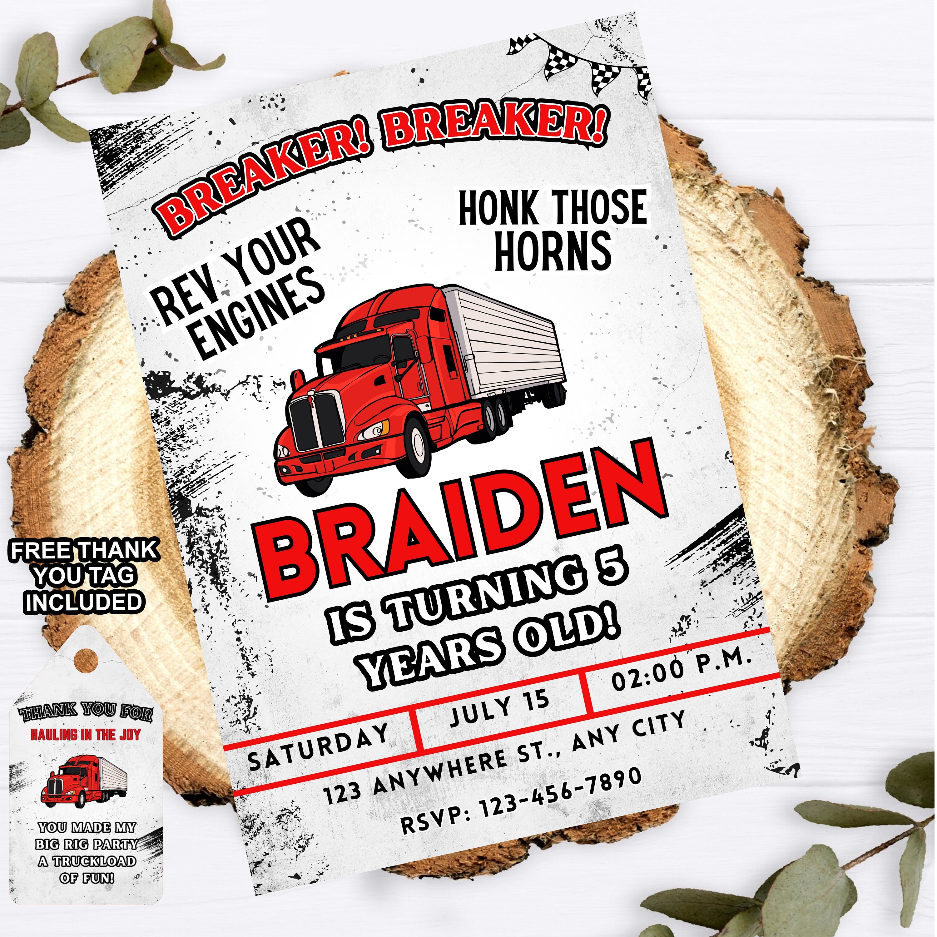 Editable Semi Truck Invitation, Big Rig Invitation, ANY AGE, Semi Truck ...