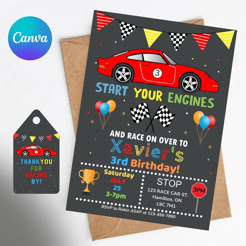 Editable Race Car Birthday Invitation, Race Car Invitation, Racing ...