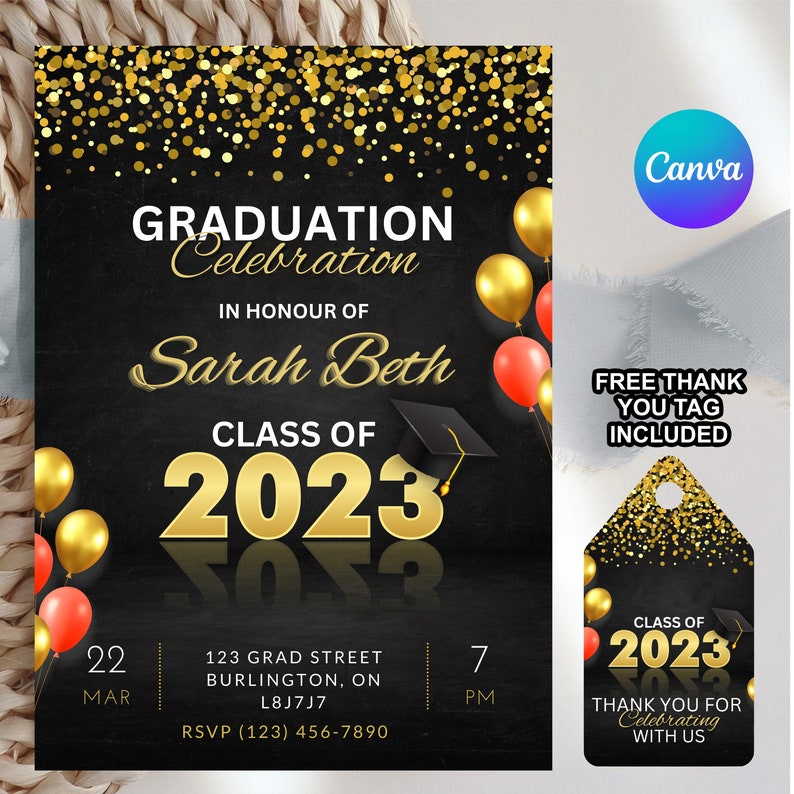 Editable Graduation Party Invitation, Graduation Party, Glitter ...