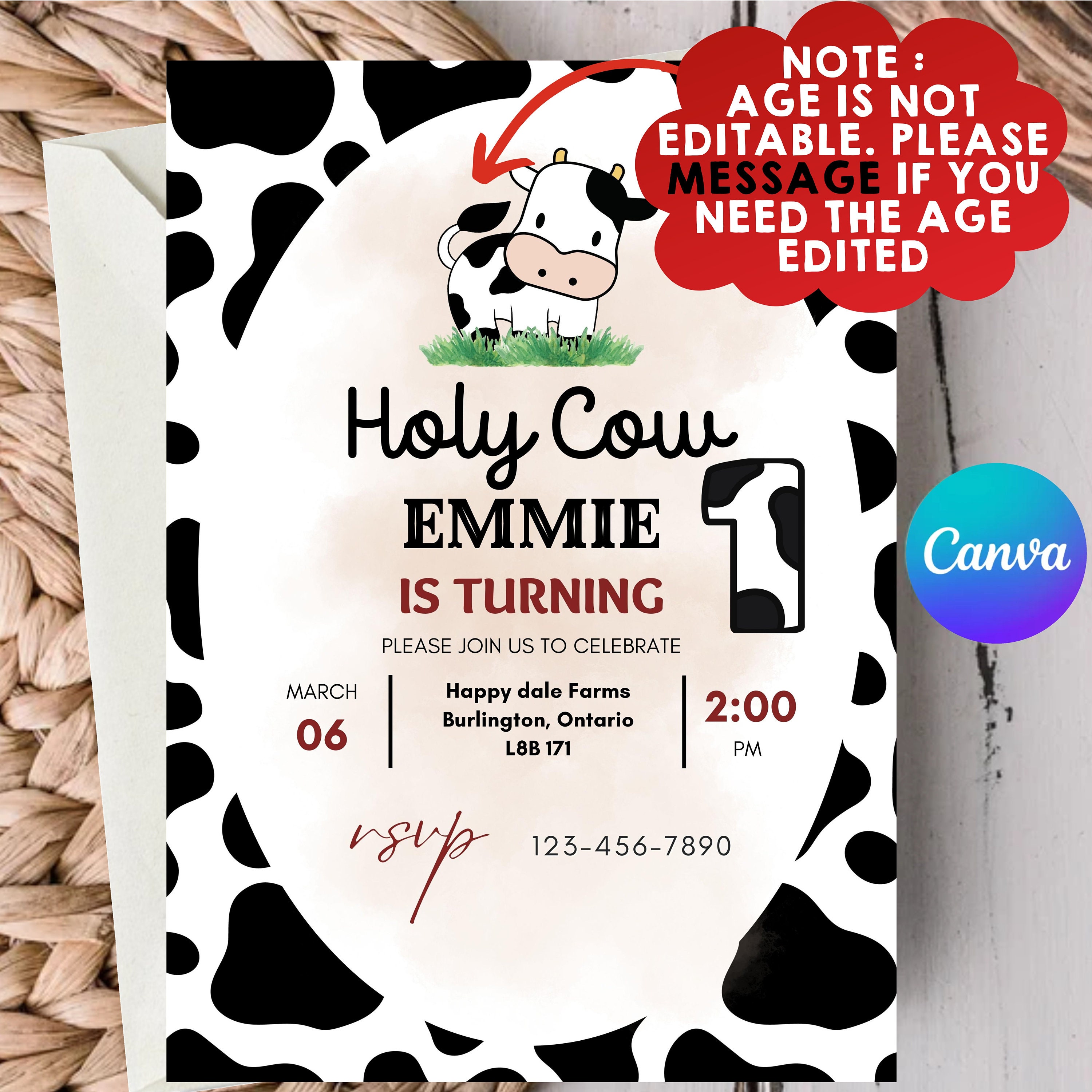 Holy Cow 1st Birthday Invitation, Editable Holy Cow Invitation ...