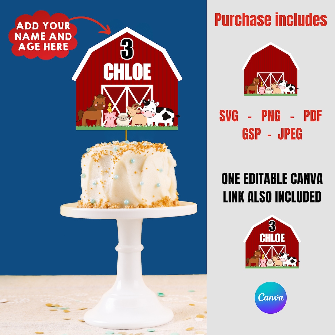 DIY Barn Cake Topper, Farm Party, Barn Theme Cake Topper, Animal Party ...