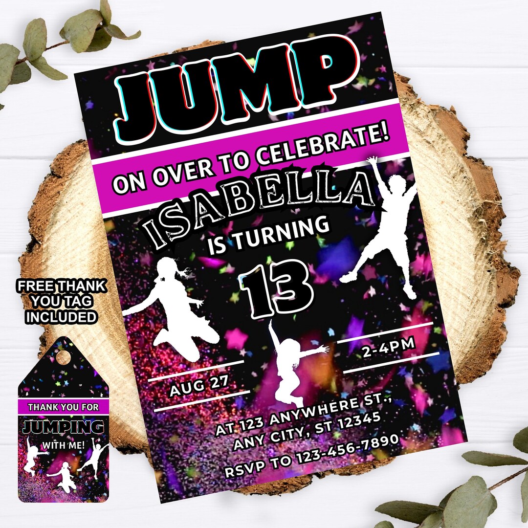 EDITABLE Trampoline Birthday Invitation, Girl's Bounce Birthday, Jump ...