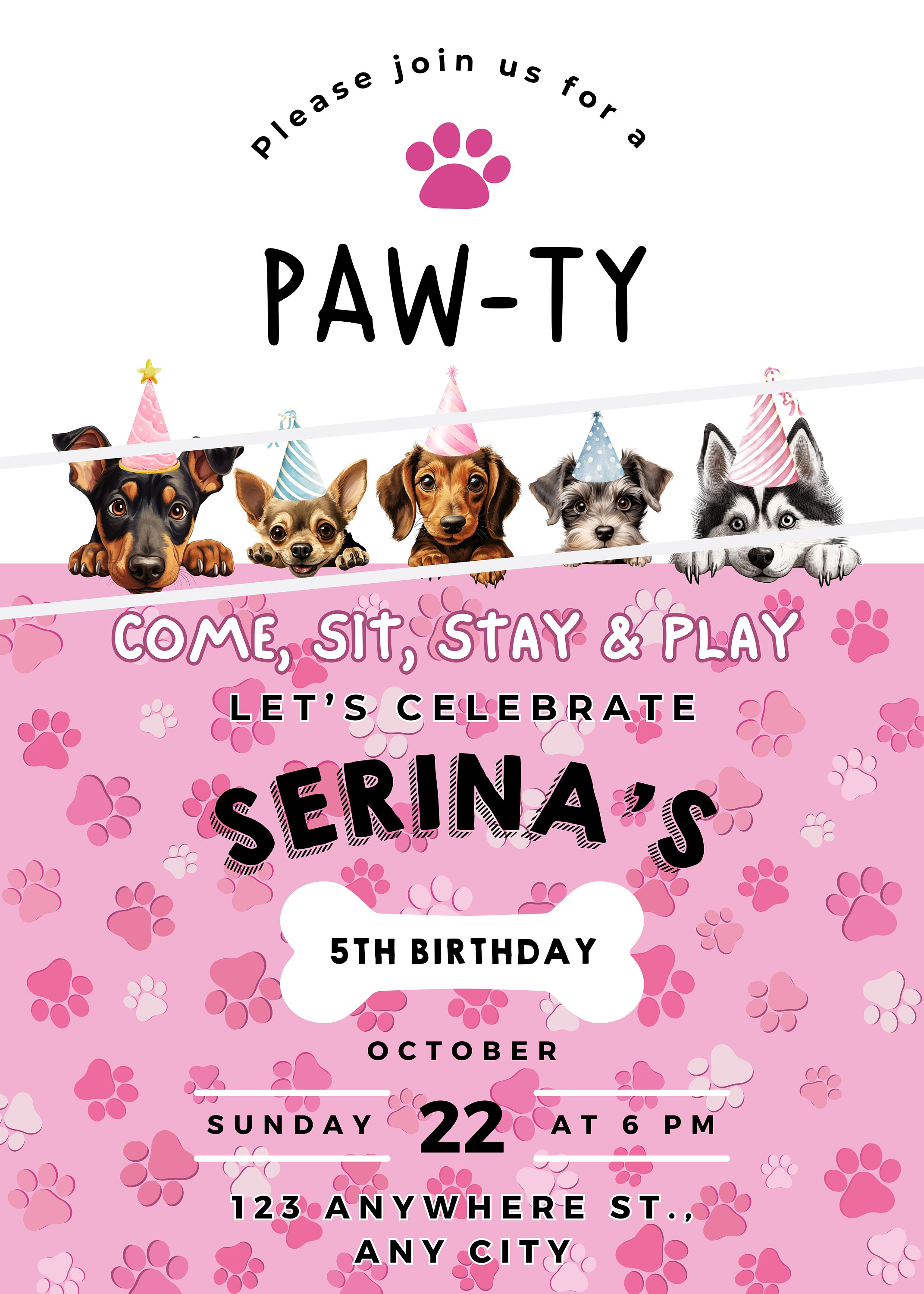 Puppy Birthday Invitation Dog Invitation Let's Paw-ty - Etsy