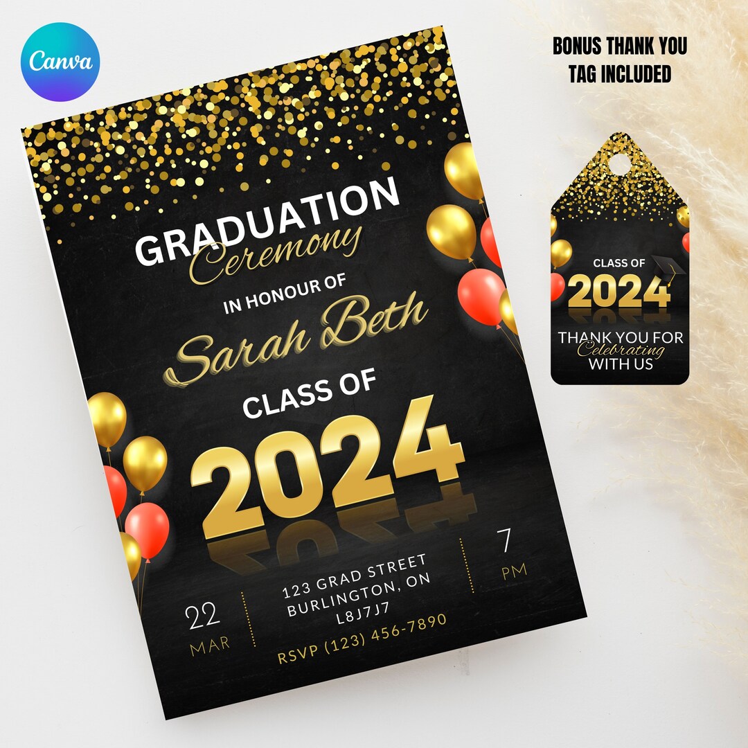 Editable Graduation 2024 Invitation, Graduation Party, Glitter ...