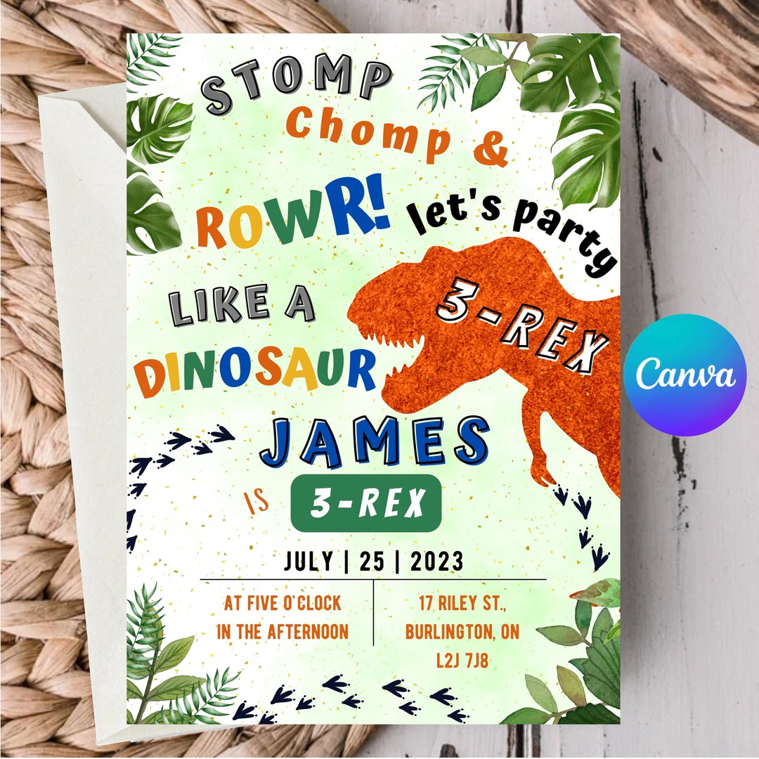 EDITABLE 3-REX - BIRTHDAY Invitation - Dinosaur Birthday Invitation - T ...