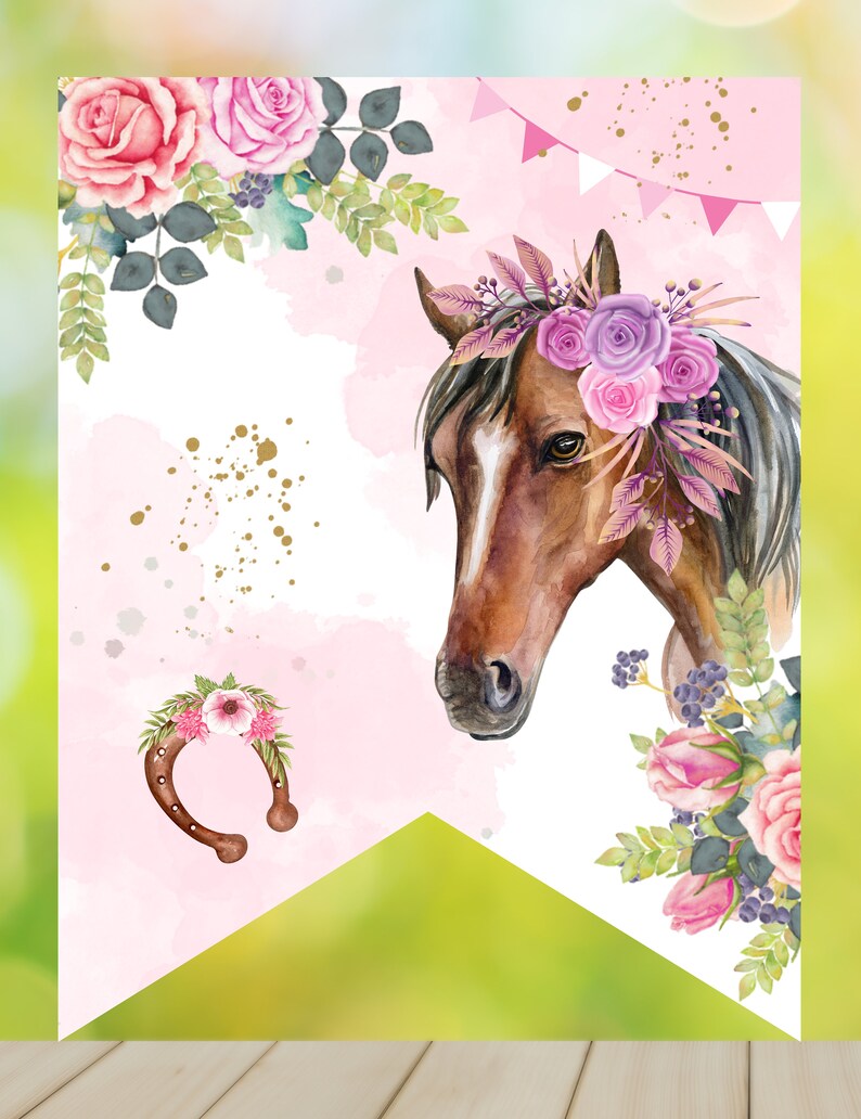 Editable Saddle up Birthday Banner, Girl Horse Birthday, Watercolor ...