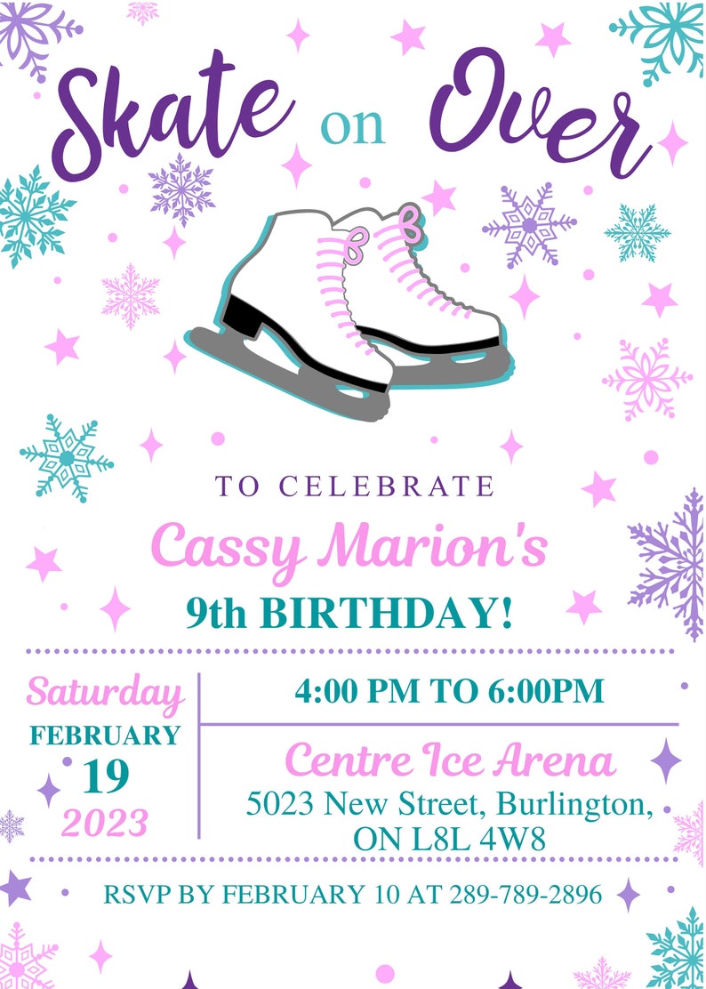 Editable Ice Skating Birthday Invitation Skate on Over Party - Etsy