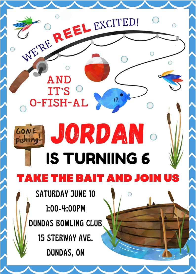 Fishing Birthday Invitation, Gone Fishing Party, We're Reel Excited, O ...