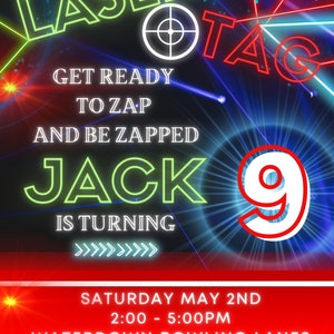 Editable Laser Tag Invitation, Neon Laser Tag Birthday Invitation, Neon ...