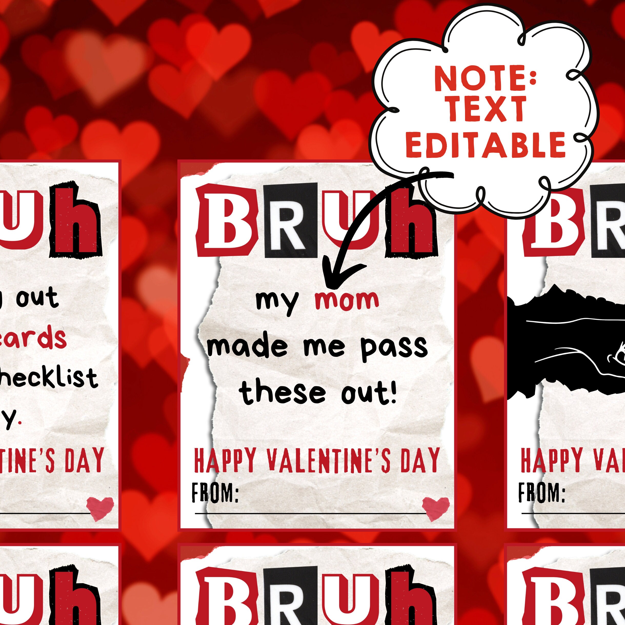 BRUH Valentine Cards, EDITABLE Classroom Valentines, Valentines for ...