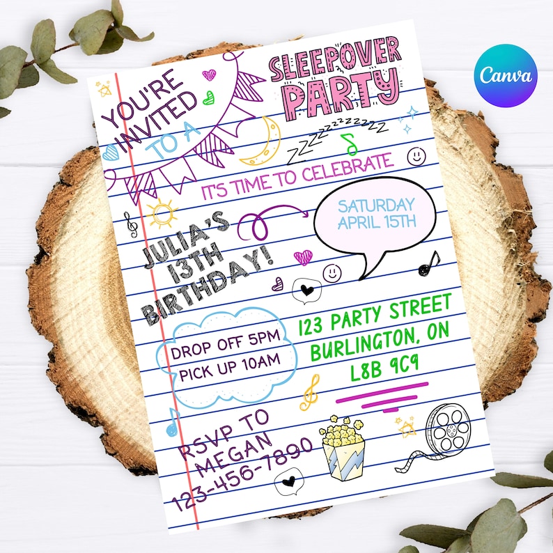 Editable Sleepover Invitation Slumber Party Pajama Party Etsy