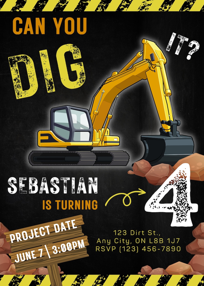 EDITABLE Can You Dig It BIRTHDAY Invitation Construction Birthday DIY ...