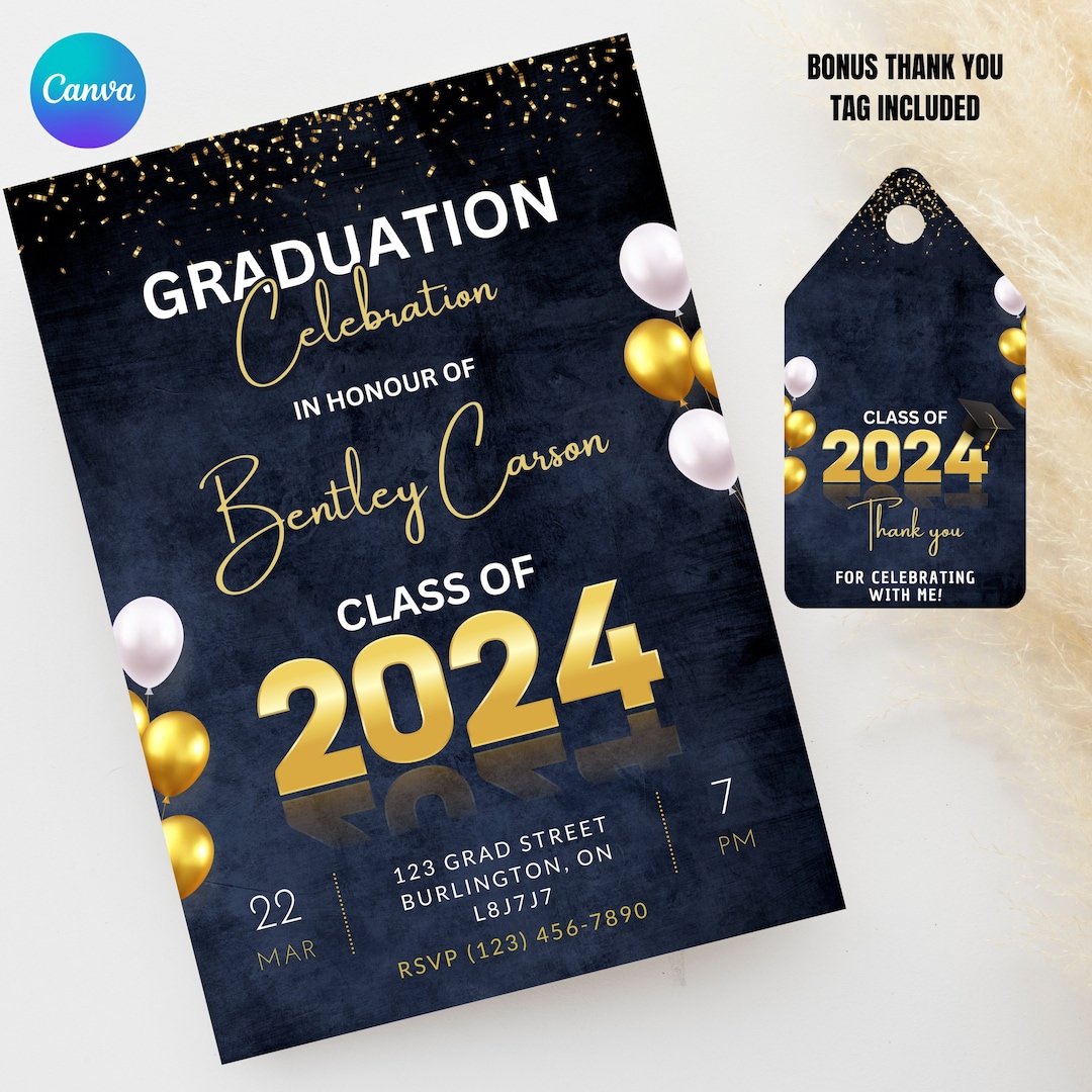 Editable 2024 Graduation Invitation, Graduation Party, Glitter ...
