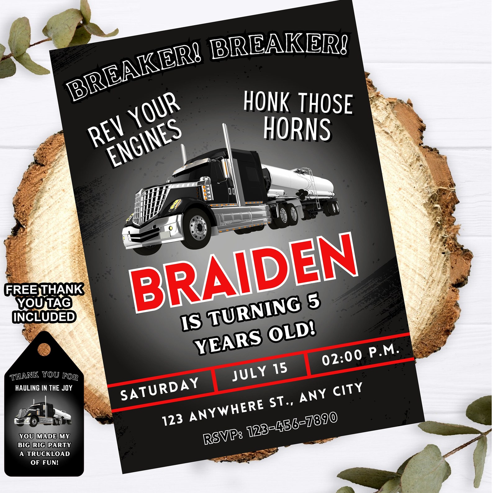 Editable Semi Truck Invitation, Big Rig Invitation, ANY AGE, Semi Truck ...
