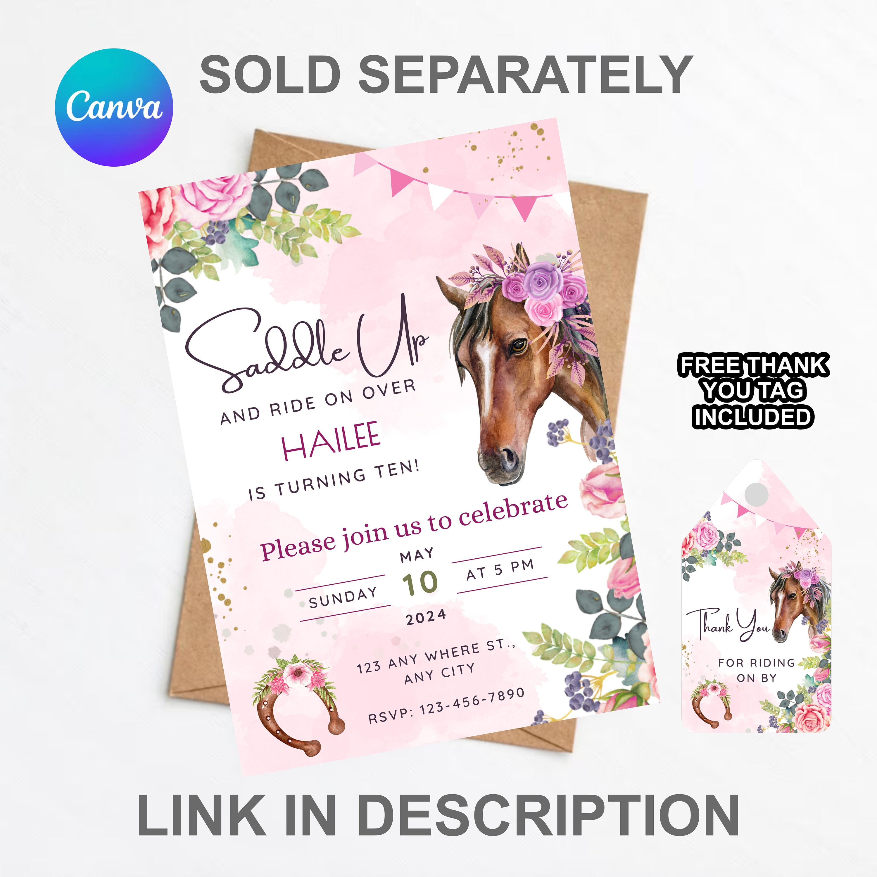 Editable Saddle up Birthday Banner, Girl Horse Birthday, Watercolor ...