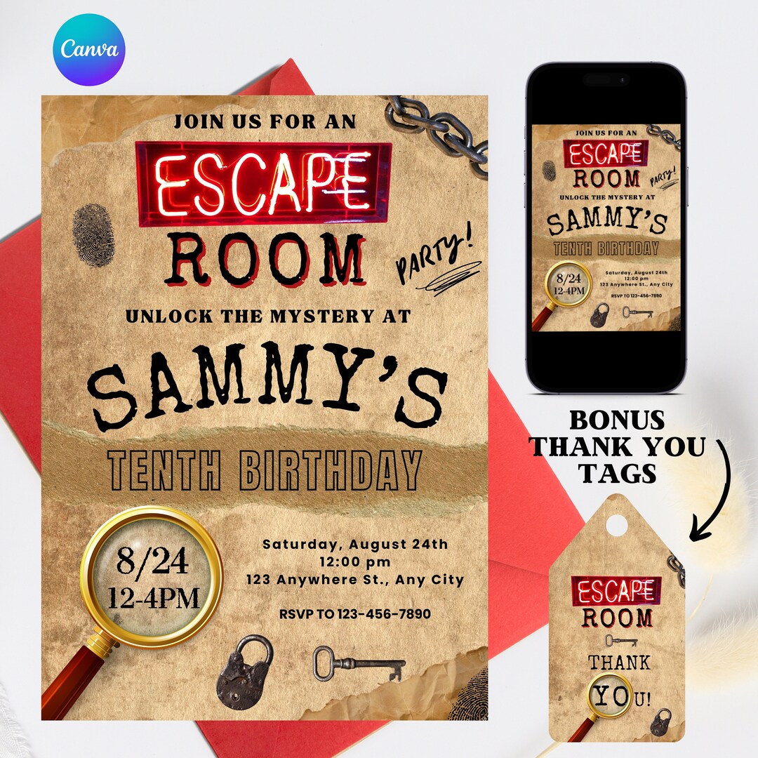 EDITABLE ESCAPE ROOM Invitation, Mystery Party, Escape Room Invitation ...