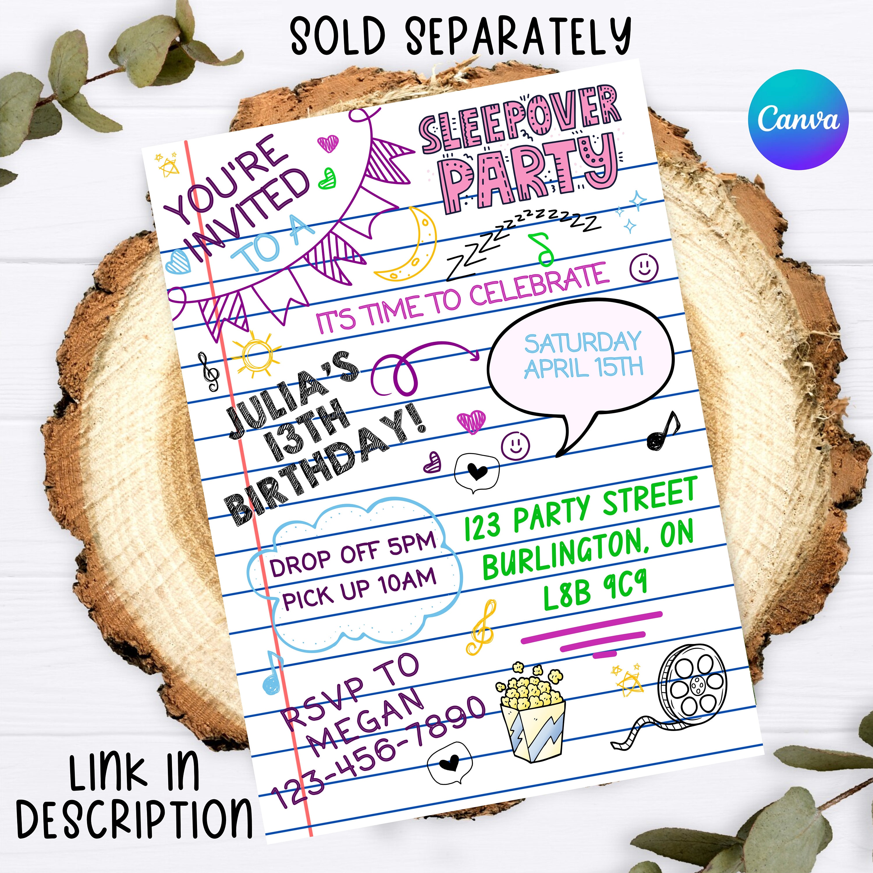 EDITABLE SLEEPOVER Thank You Card Slumber Party Pajama - Etsy Canada