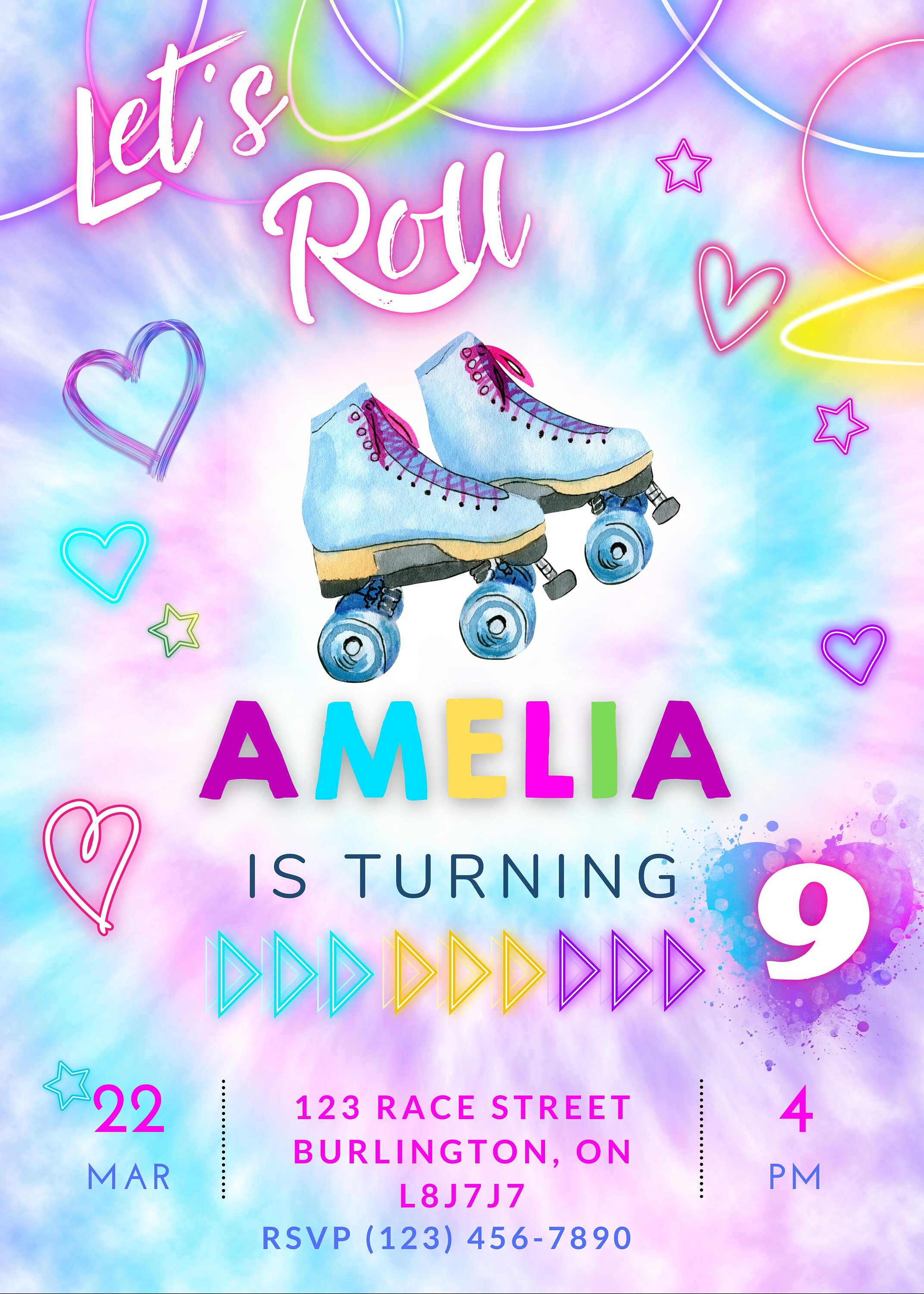 Editable Roller Skating Invitation, Roller Skate Invitation, Tie Dye ...