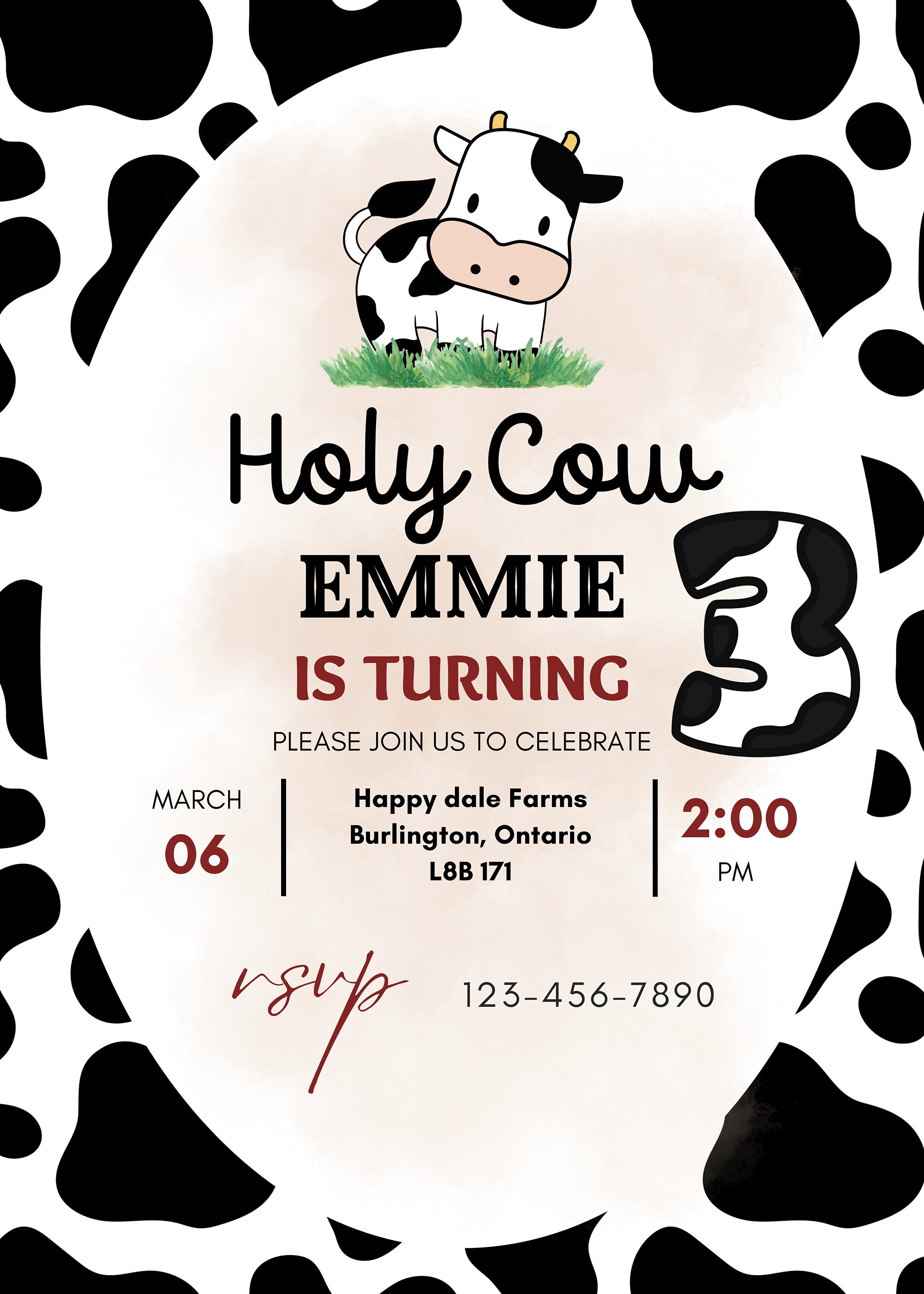 Holy Cow 3rd Birthday Invitation, Editable Holy Cow Invitation ...