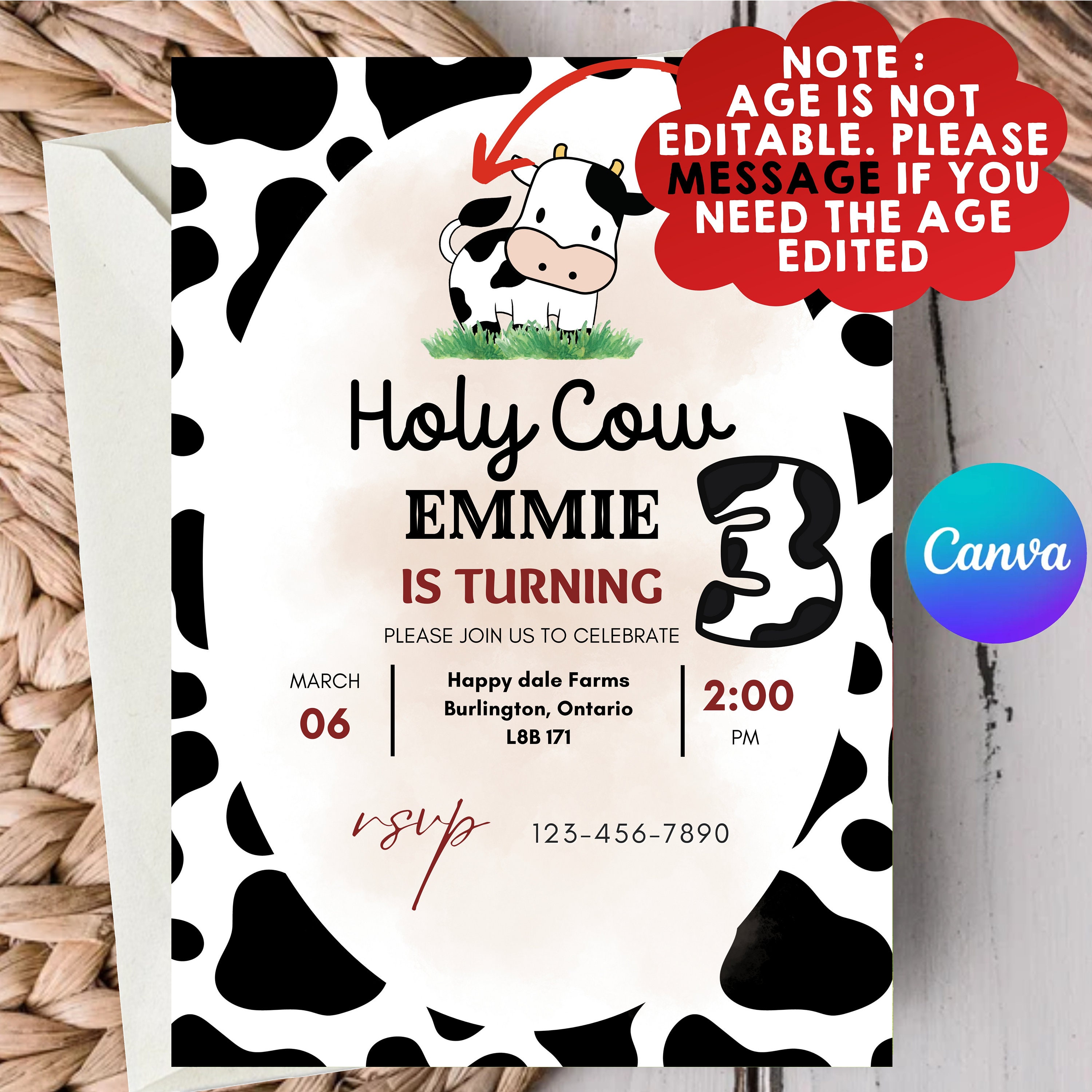 Holy Cow 3rd Birthday Invitation, Editable Holy Cow Invitation ...