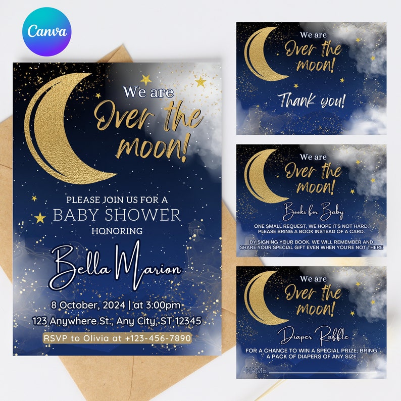 Editable Over the Moon Baby Shower Invitation Printable - Etsy