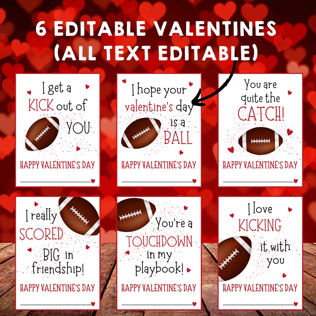 EDITABLE FOOTBALL THEME Kids Valentine's Day Card, Printable Valentines ...