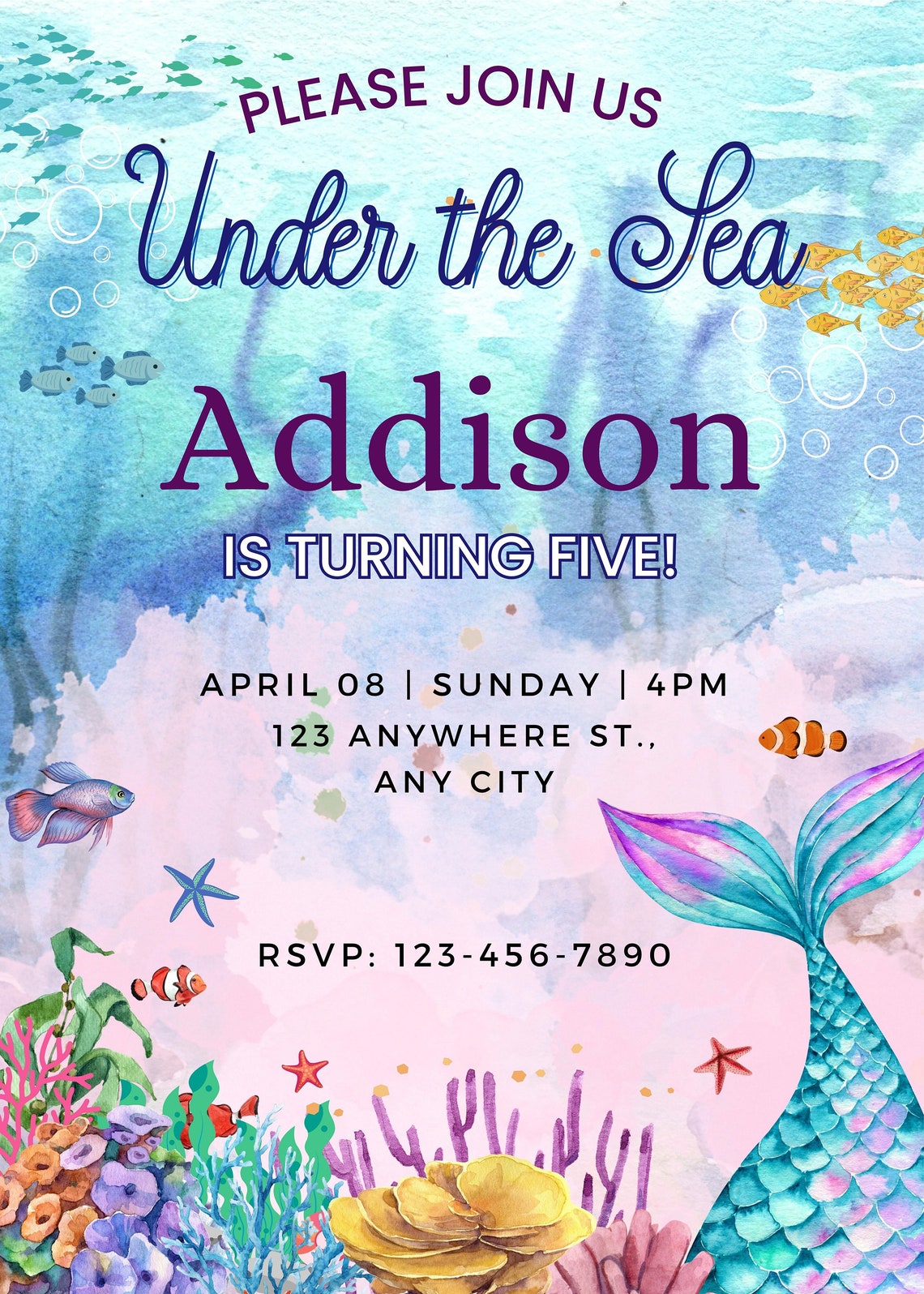 Editable Mermaid Birthday Invitation Printable Girl's - Etsy