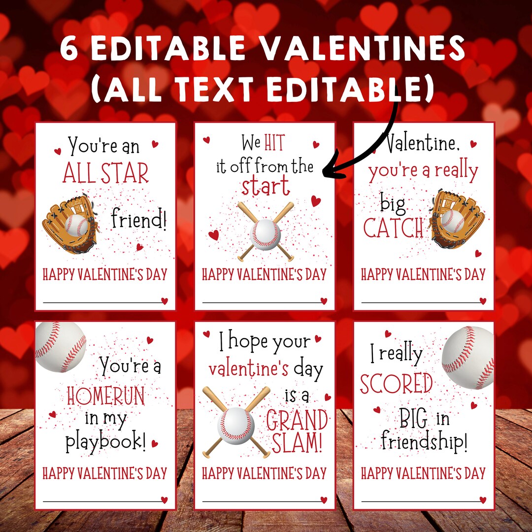 EDITABLE BASEBALL THEME Kids Valentine's Day Card, Printable Baseball ...