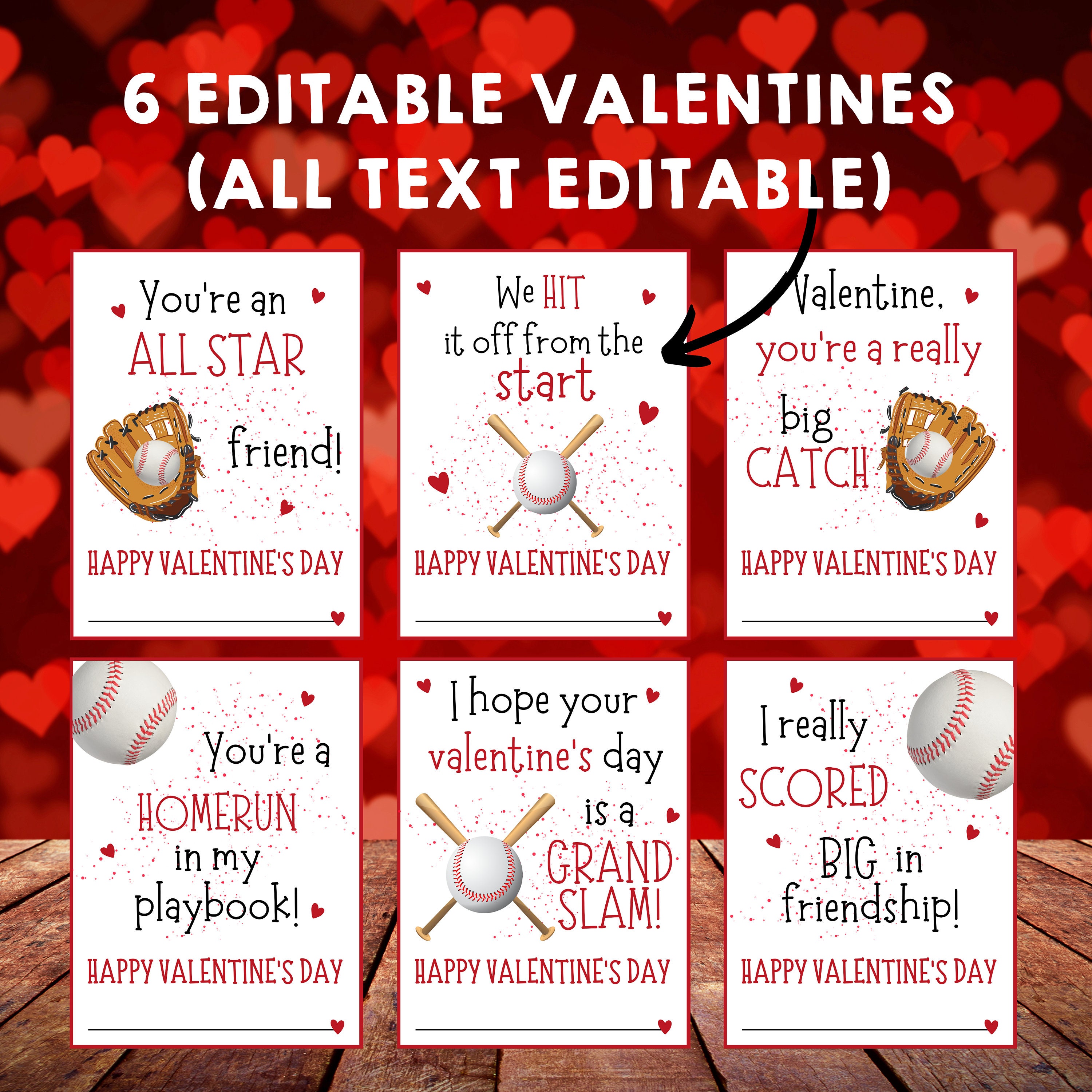 EDITABLE BASEBALL THEME Kids Valentine's Day Card, Printable Baseball ...