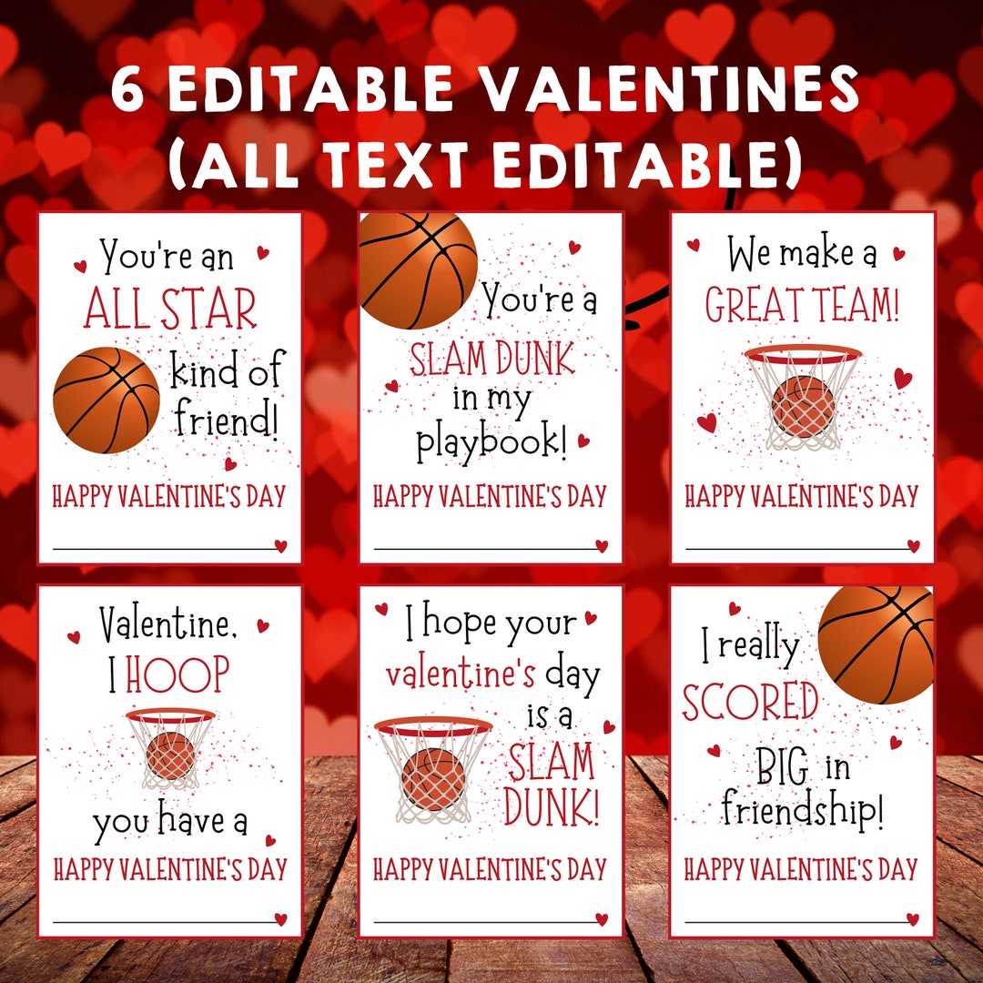 EDITABLE BASKETBALL THEME Kids Valentine's Day Card, Printable ...