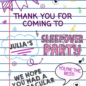 EDITABLE SLEEPOVER Thank You Card, Slumber Party, Pajama Party ...