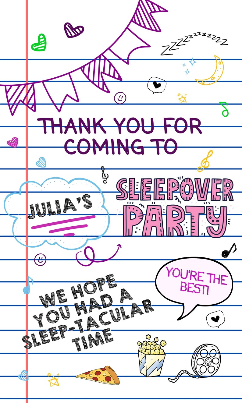 EDITABLE SLEEPOVER Thank You Card, Slumber Party, Pajama Party ...