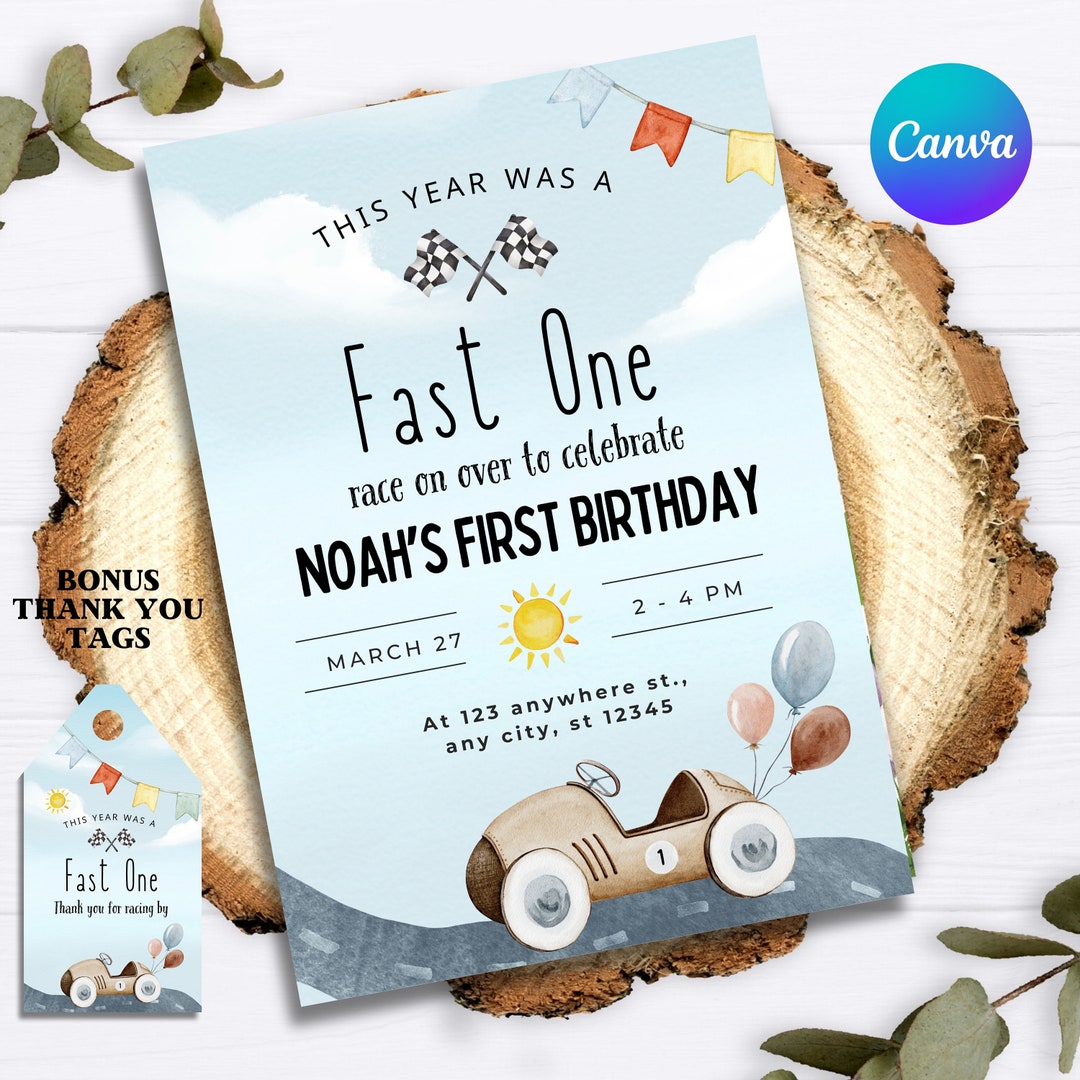 EDITABLE FAST ONE First Birthday Invitation, Race Car Party, 1st ...