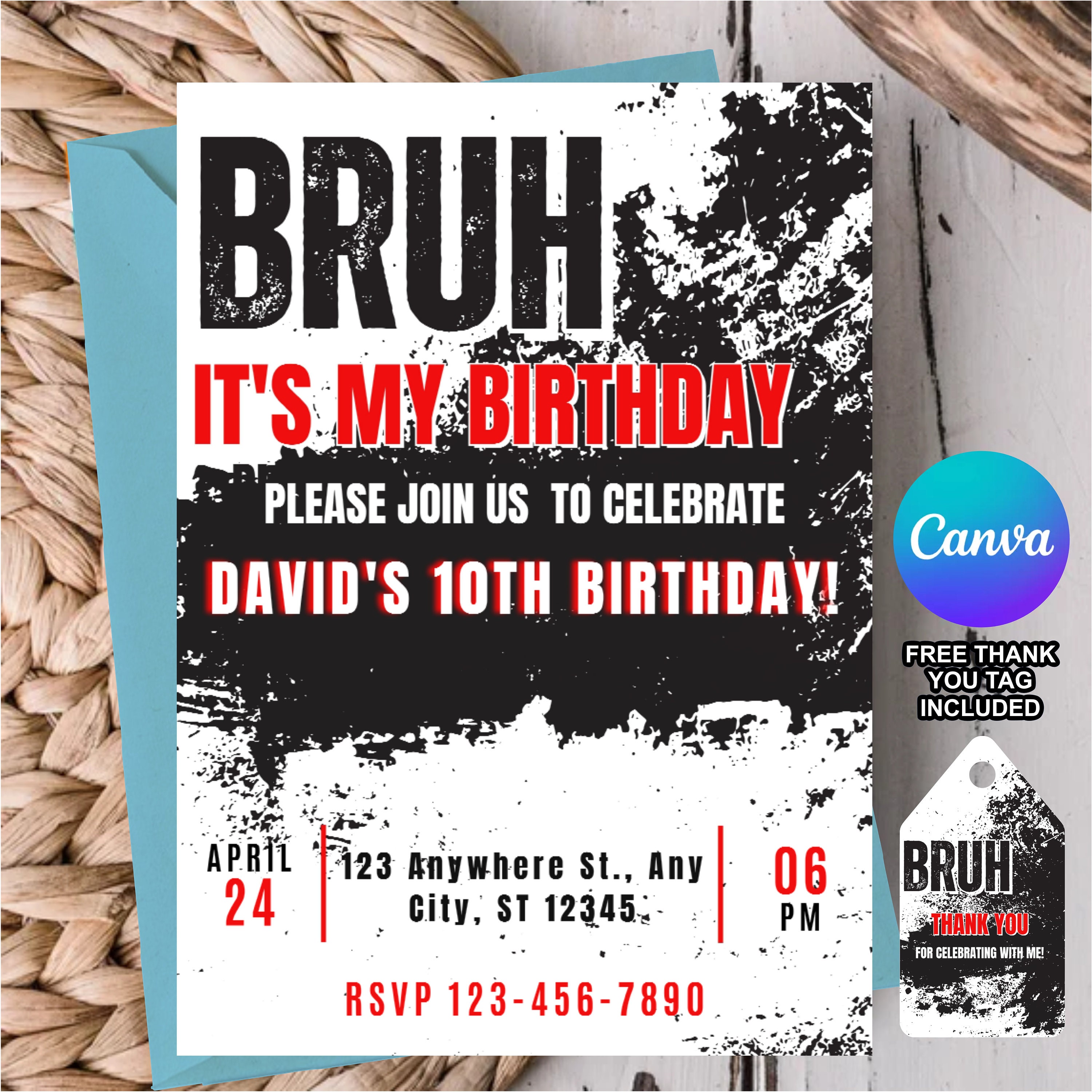 EDITABLE BRUH BIRTHDAY Invitation Boys Birthday Invitation Teen ...