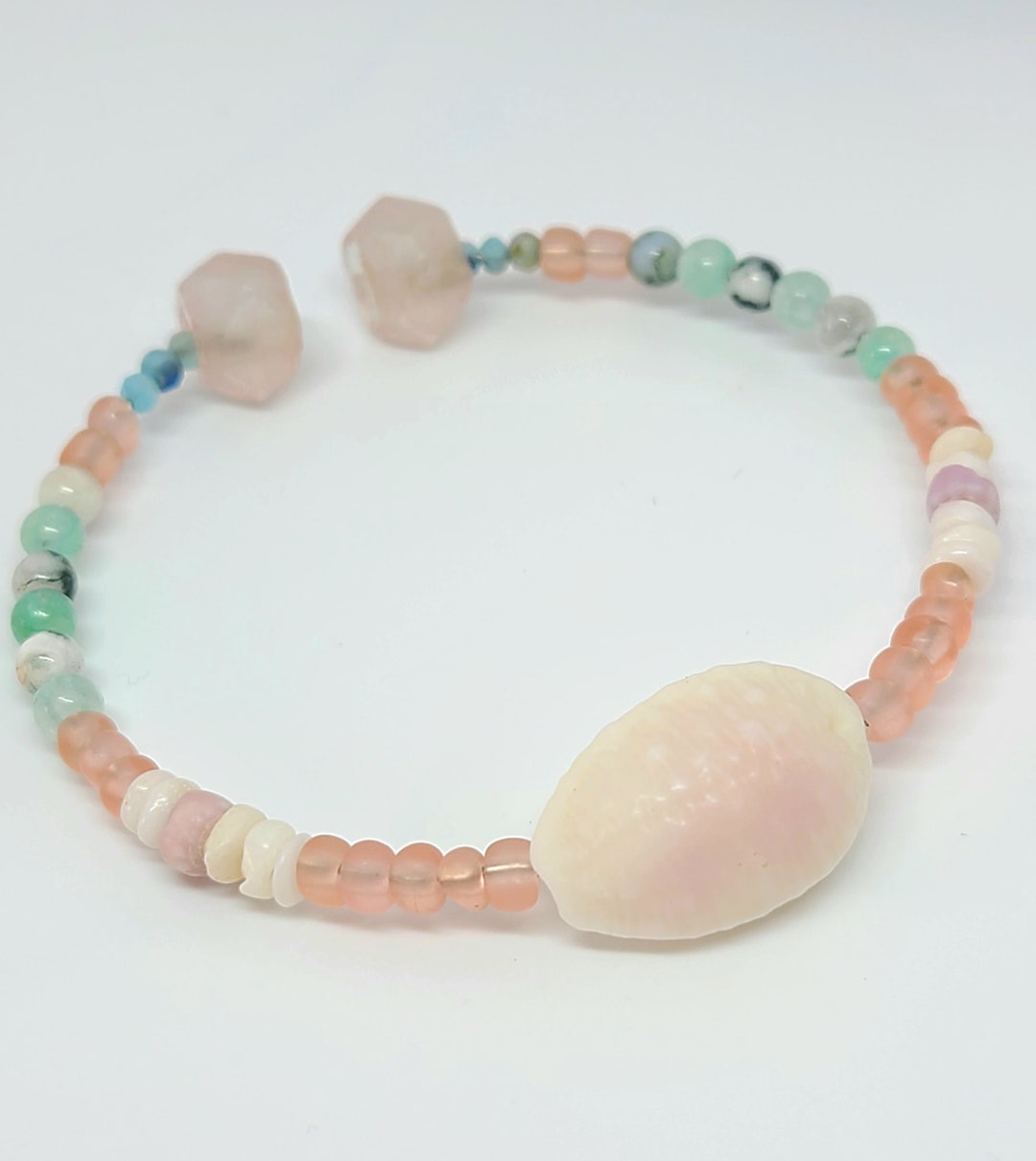 Pink Granulated Cowrie Wire Bracelet - Etsy
