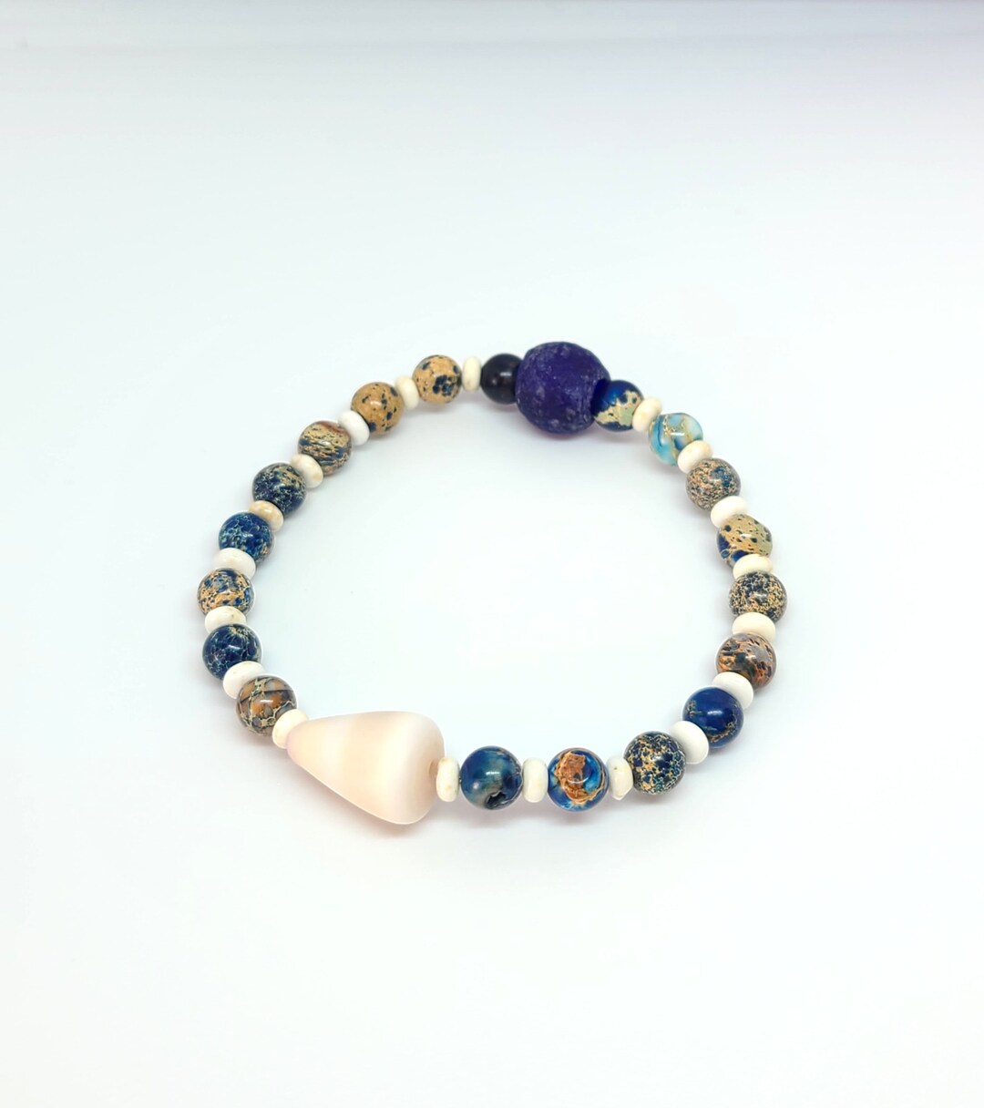 Cone Shell & Blue Sea Sediment Imperial Jasper Bracelet - Etsy