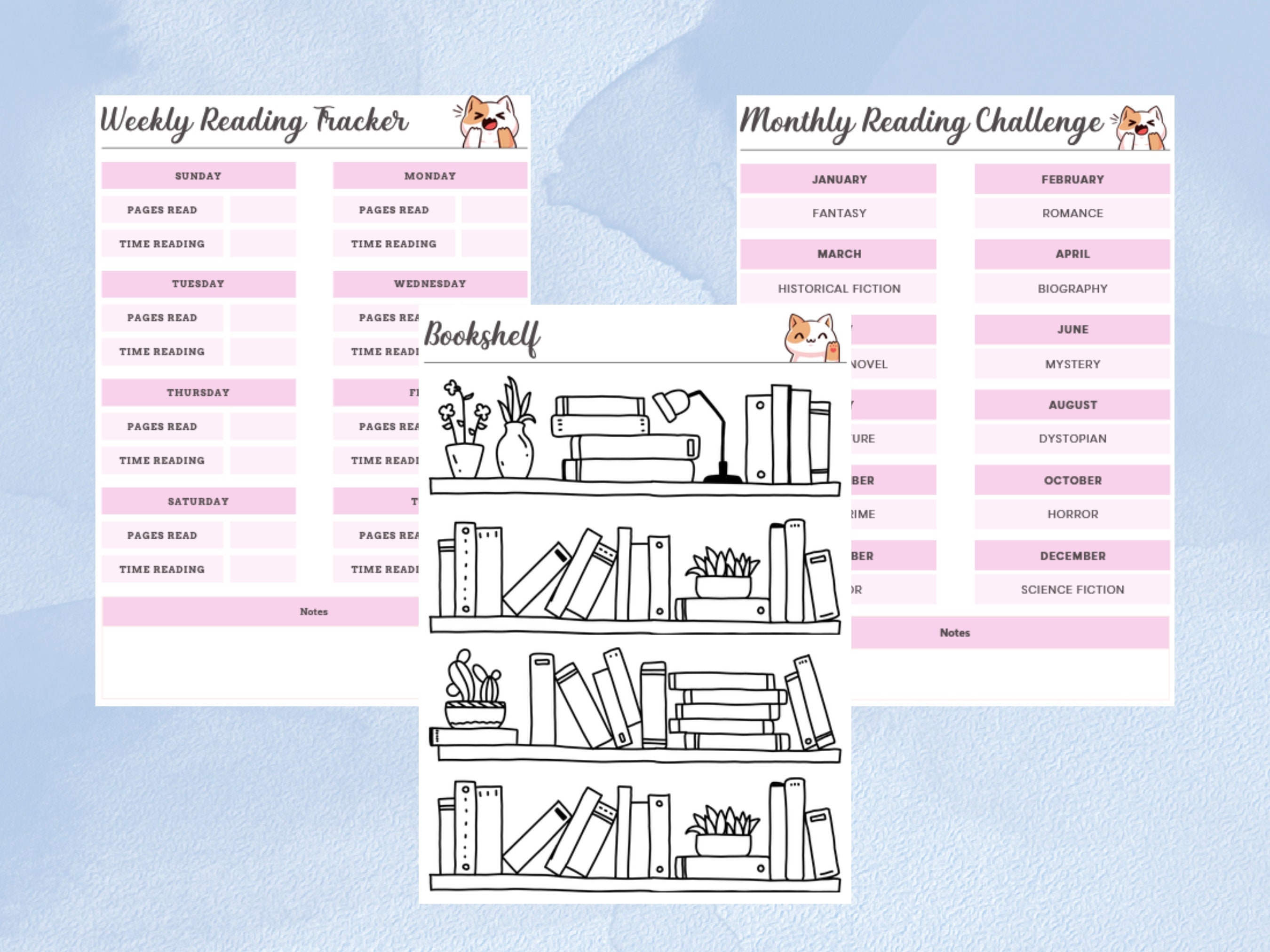 Cat Reading Journal, Cute Printable Book Planner, Booktok Merch and ...