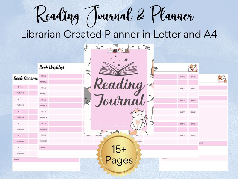 Cat Reading Journal, Cute Printable Book Planner, Booktok Merch and ...