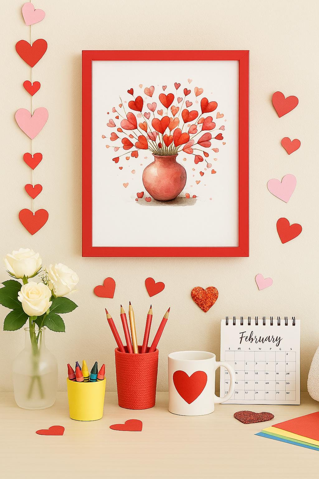 Heart Bouquet Printable Art Set - Valentine’s Day Digital Prints With ...