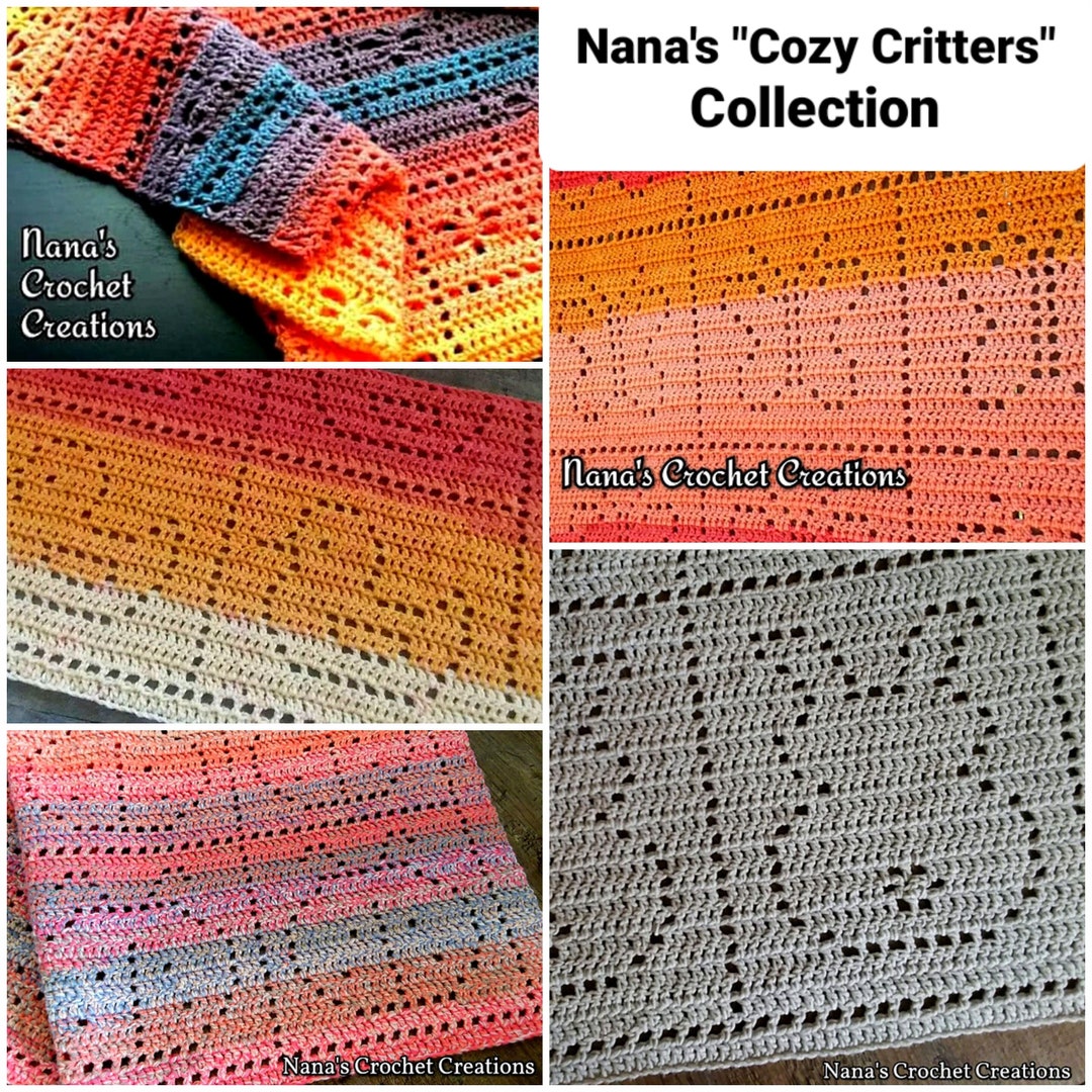 Nana's cute Critters Blanket Bundle Filet Crochet Animal Blanket ...