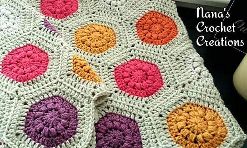 Nana's puff Circle Hexagons Crochet Blanket - Etsy