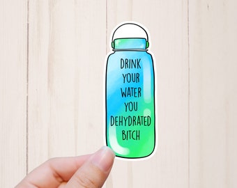 Funny Stickers Adult, Drink Your Water You Beautiful Dehydrated Bitch ...
