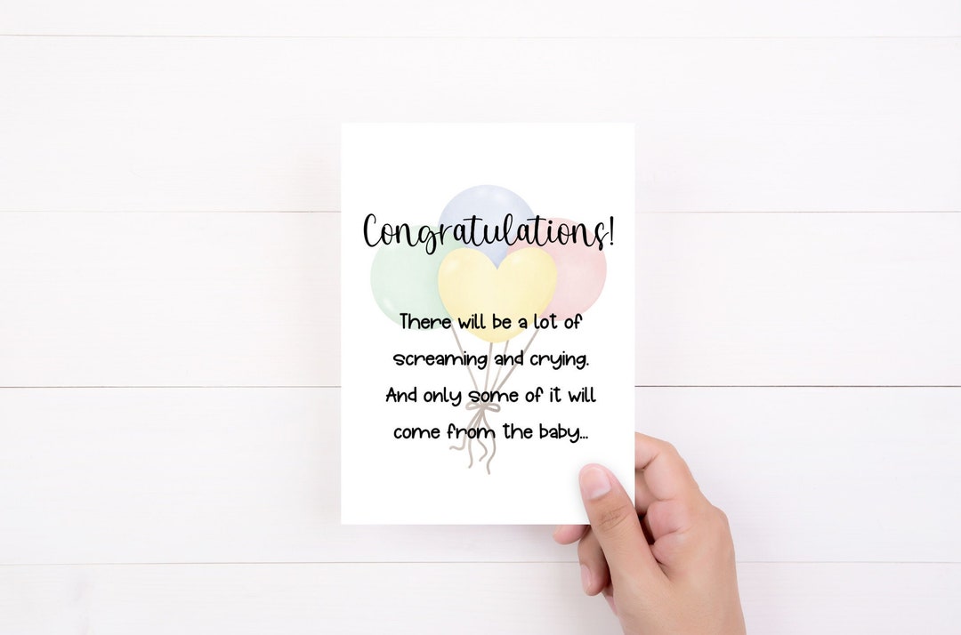 Baby Card, Screaming and Crying, Congratulations Baby Card, Push Card ...