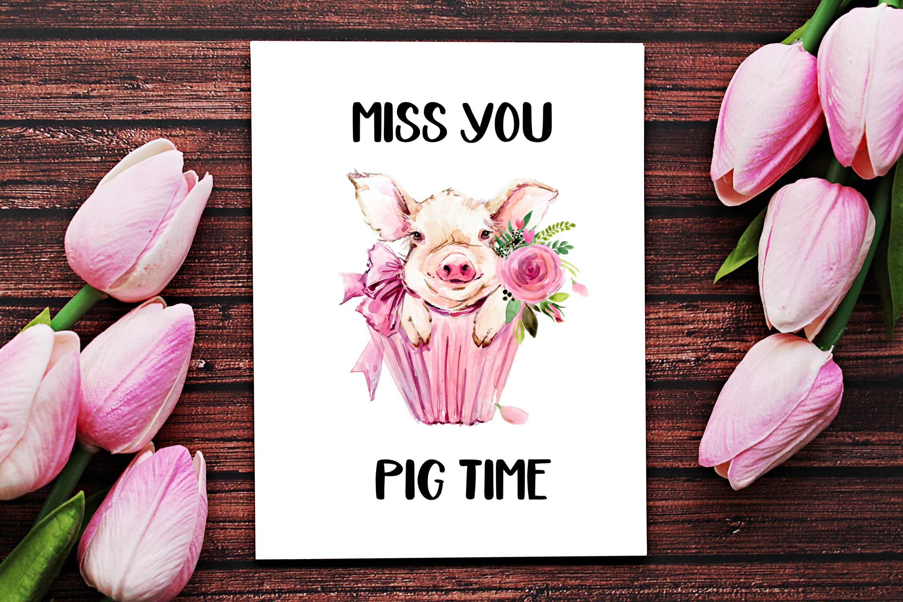 I Miss You Card Cute Pig Greeting Card Long Distance | Etsy