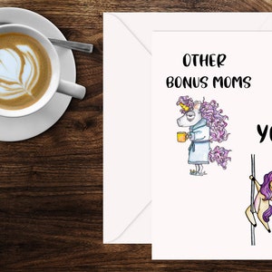 Bonus Mom Card, Funny for Step Mother, Stepmom Gift Idea, Unicorn ...