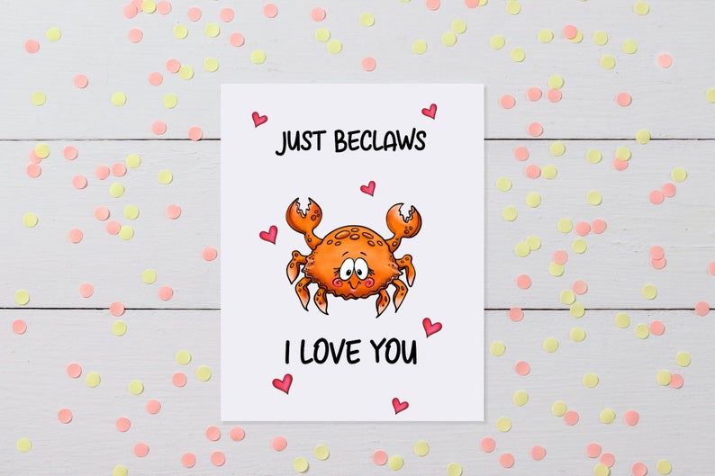 Just Beclaws I Love You Crab Pun Card Funny Valentines Card - Etsy