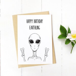 Happy Birthday Earthling Card, Funny Alien Birthday Card, Alien Gift - Etsy