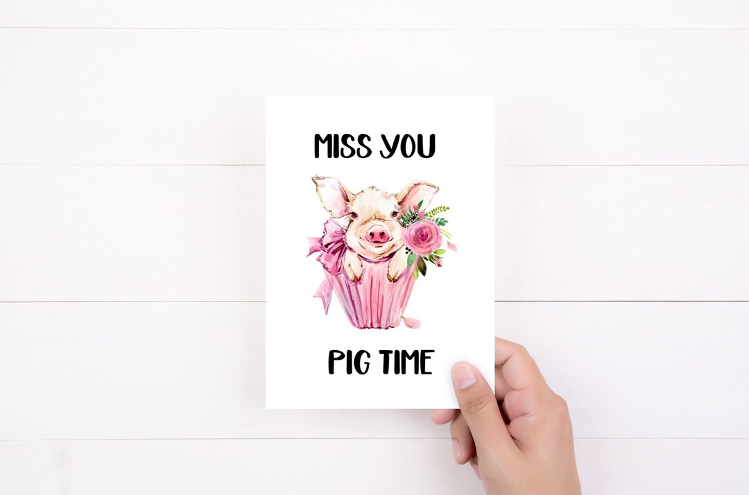 I Miss You Card, Cute Pig Greeting Card, Long Distance Friendship, Miss ...