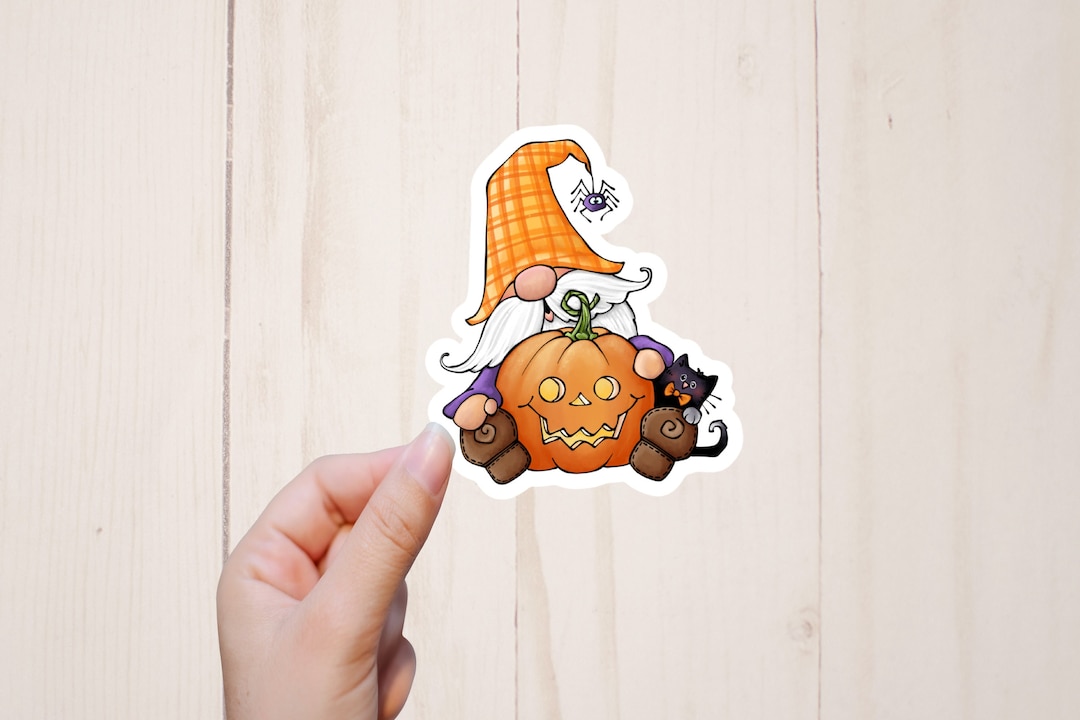 Gnome Sticker, Halloween Gnome With Pumpkin, Journal Sticker, Aesthetic ...