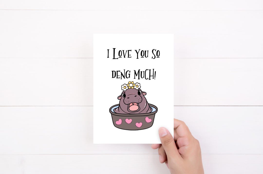 Moo Deng, Funny Baby Pygmy Hippo Love Card, Galentine Card, Valentine ...